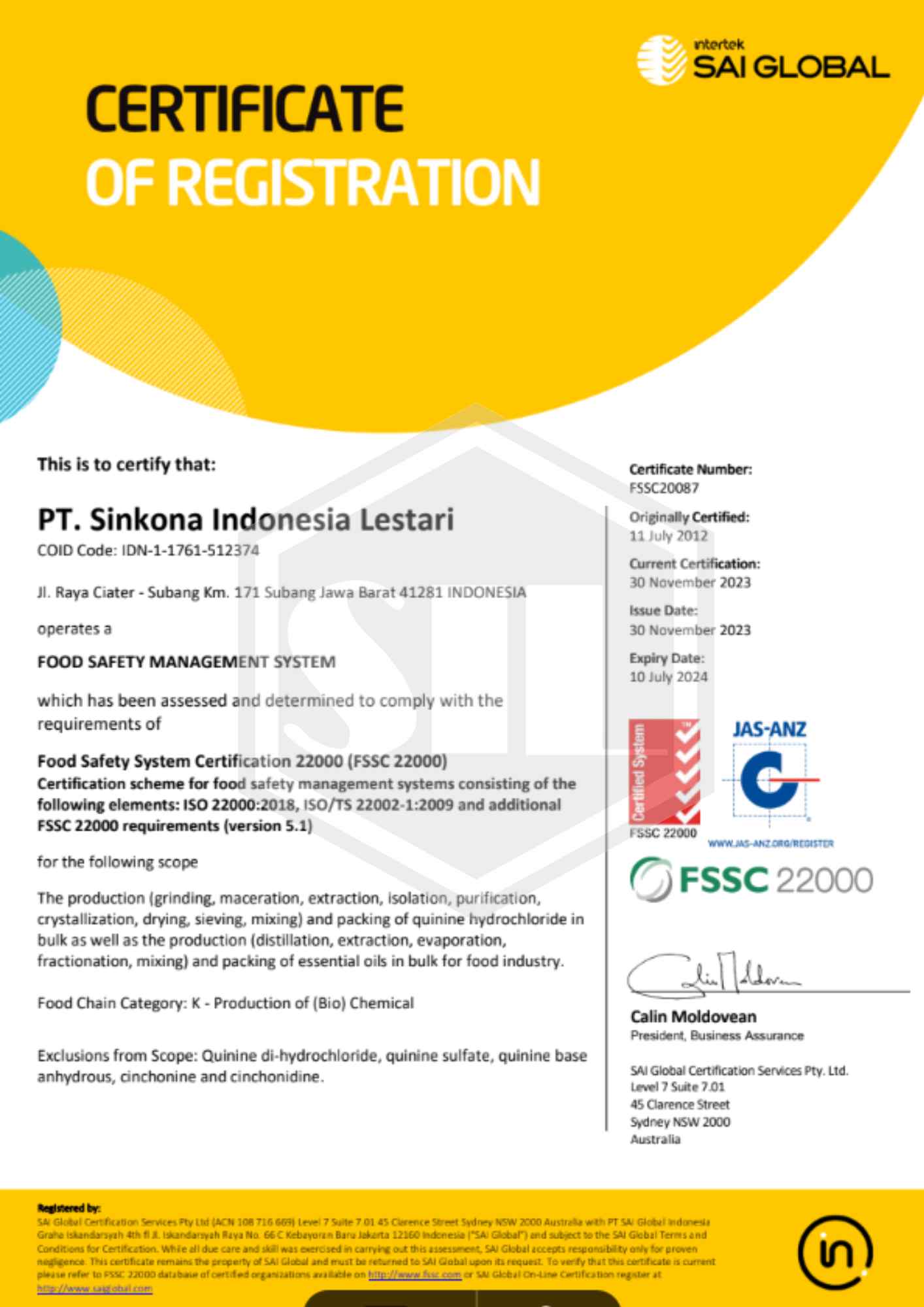 Certifications - Sinkona Indonesia Lestari
